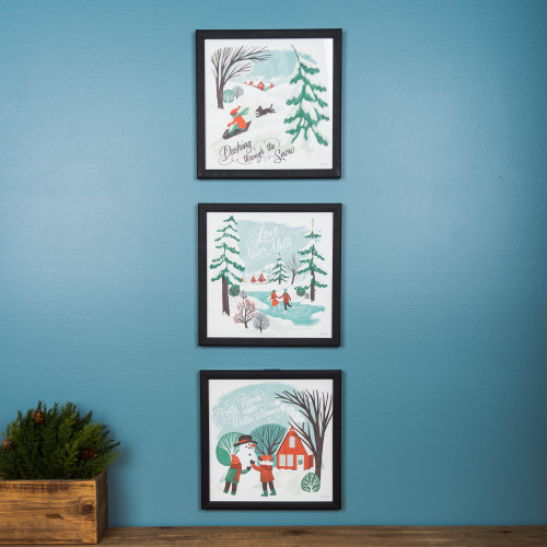 Winter Scene Framed Christmas Wall Art - 10" x 10" - Set of 3 ...