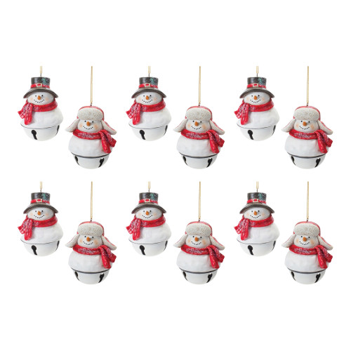 Glittered Snowman with Bell Christmas Ornaments - 4" - Set of 12 ...