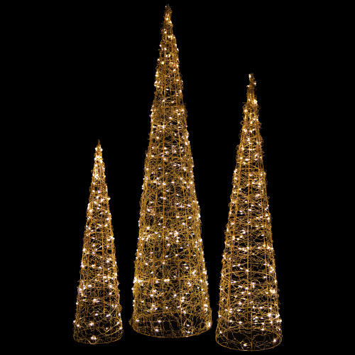 LED Lighted Twinkle Outdoor Christmas Cone Trees - 39.5" - Copper - Set ...