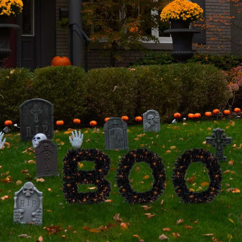Lighted Letter "Boo" Outdoor Halloween Sign - 18" - Orange Lights ...