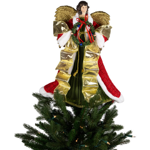 18" Red & Green Angel with Wreath Christmas Tree Topper, Unlit ...