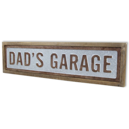 39.25" Brown & Silver Dads Garage Rectangular Wall Sign | Christmas Central