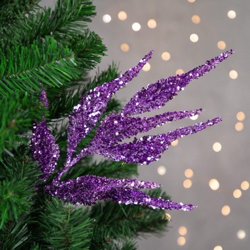 21" Purple Glittered Leaves Christmas Spray | Christmas Central