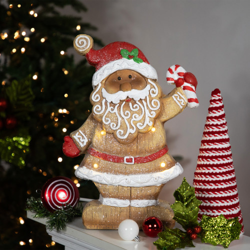 LED Lighted Gingerbread Santa with Candy Cane Christmas Figure - 15 ...