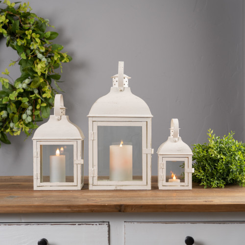 Set of 3 Ivory Hanging Lanterns 14" | Christmas Central