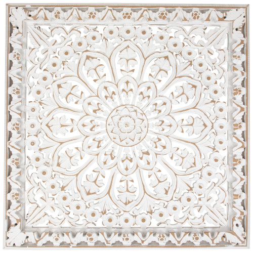24" Antique White Floral Mandala Square Wall Panel | Christmas Central