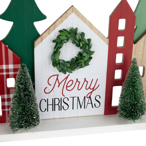 Wooden "Merry Christmas" Houses with Trees Decoration - 15" - Red ...