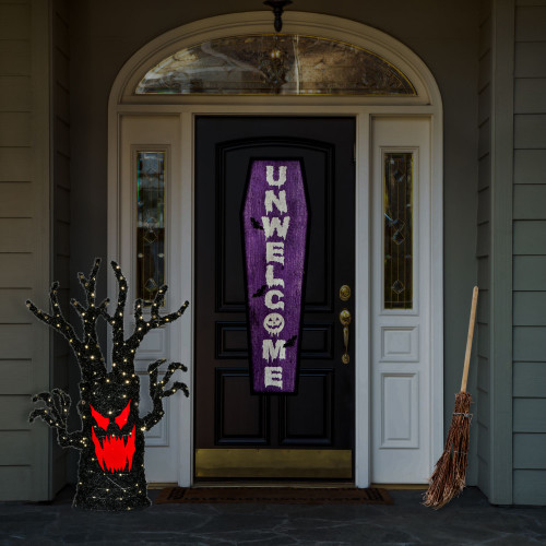 48" LED Lighted Frightening Face Tree Halloween Decoration | Christmas ...