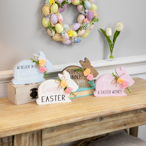 Floral Bunnies Wooden Easter Signs - 7.75" - Set of 4 | Christmas Central