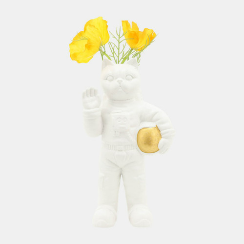 Astro Cat Tabletop Figurine - 12" - White & Gold | Christmas Central
