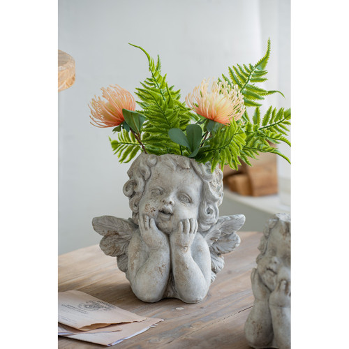 Large Cherub Angel Cement Planter - 10.5" | Christmas Central