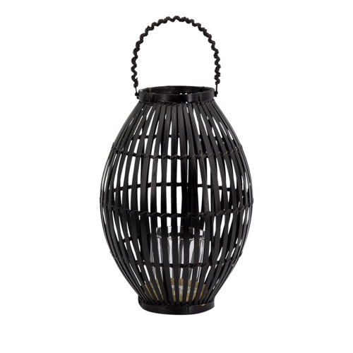 Bamboo Candle Lantern with Rope Handle - 13.5" - Black | Christmas Central