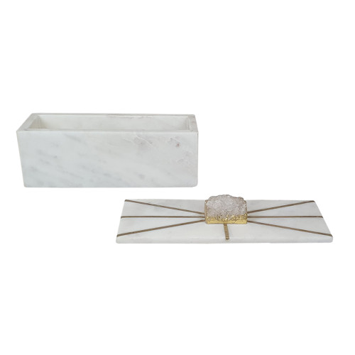 Rectangular Marble Storage Box with Lid - 7.5" - White | Christmas Central