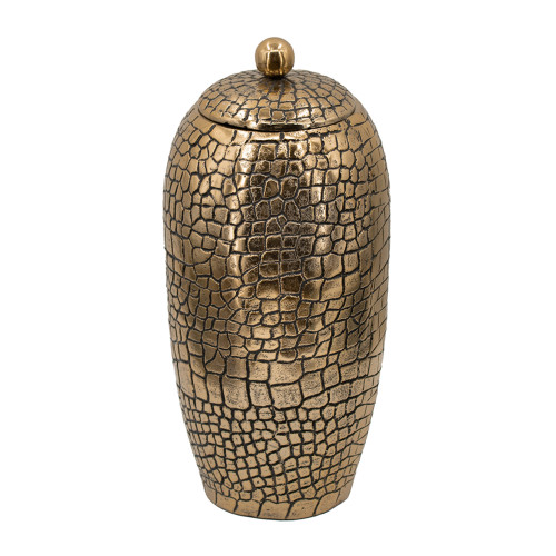 Crocodile Texture Lidded Urn - 14.5" - Gold | Christmas Central