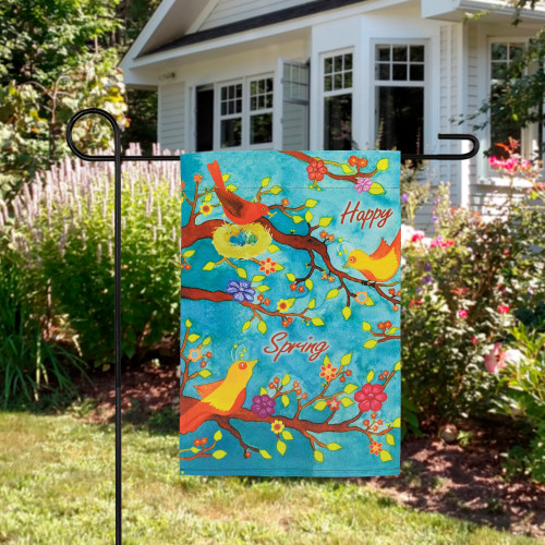 Birds & Flowers "Happy Spring" Outdoor Garden Flag 18" x 12.5 ...