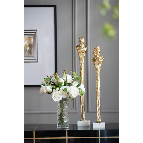 Elongated Human Bust Roman Statue with Marble Base - 28" - Gold ...