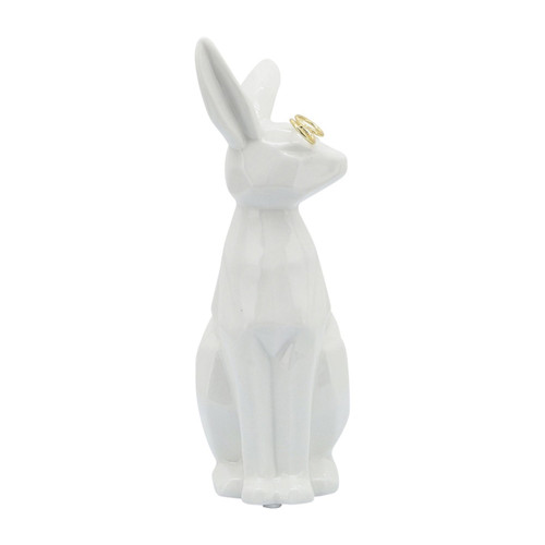 Ceramic Bunny with Eyeglass Tabletop Figurine - 8" - White & Gold ...
