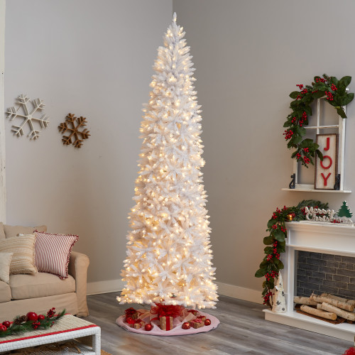 10’ Pre-Lit Slim White Artificial Christmas Tree, Clear LED Lights ...
