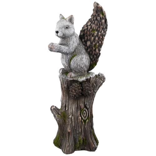 Squirrel on Tree Stump Outdoor Garden Statue - 22.75" | Christmas Central