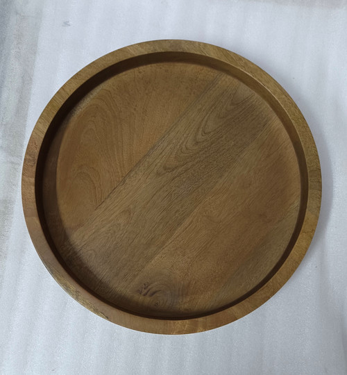 Rustic Wooden Round Serving Tray - 15.25" - Brown | Christmas Central