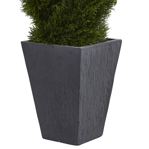 4' Cypress Double Spiral Topiary Artificial Tree with Slate Planter ...