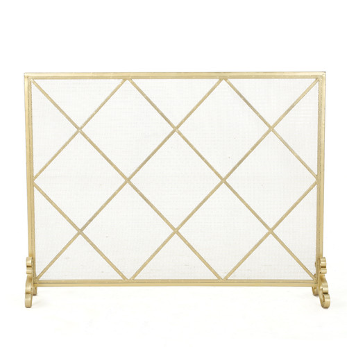 41.5" Gold Contemporary Single Panel Fireplace Screen | Christmas Central
