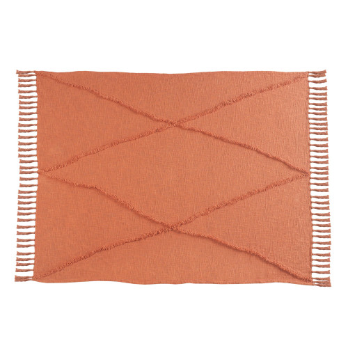 Solid Terracotta Red Diamond Tufted Throw Blanket with Fringes 50" x 60 ...