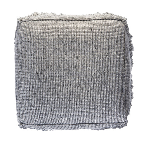18" Solid Gray Tasseled Square Wool Pouf Ottoman | Christmas Central