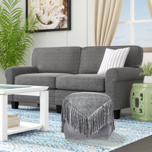 18" Solid Gray Tasseled Square Wool Pouf Ottoman | Christmas Central