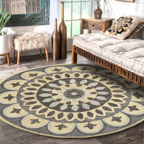 6' Gray & Beige Mandala Hand Tufted Round Area Throw Rug | Christmas ...