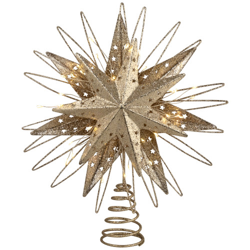 LED Lighted Starburst Glittered Christmas Tree Topper - 13" - Champagne ...