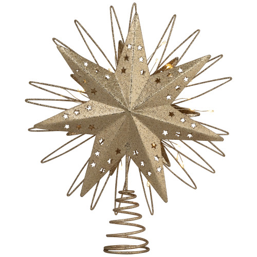 LED Lighted Starburst Glittered Christmas Tree Topper - 13" - Champagne ...