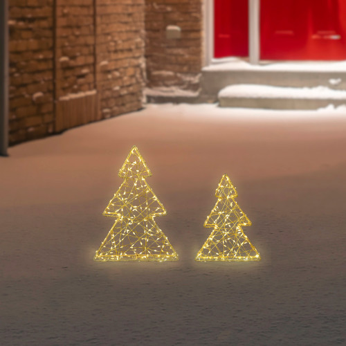 LED Lighted Wire Christmas Tree Decorations - 14" - Gold - Set of 2 ...