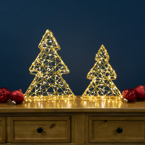 LED Lighted Wire Christmas Tree Decorations - 14" - Gold - Set of 2 ...