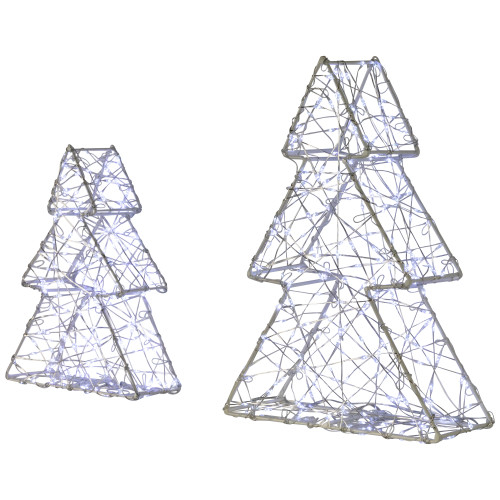LED Lighted Wire Christmas Tree Decorations - 14" - White - Set of 2 ...