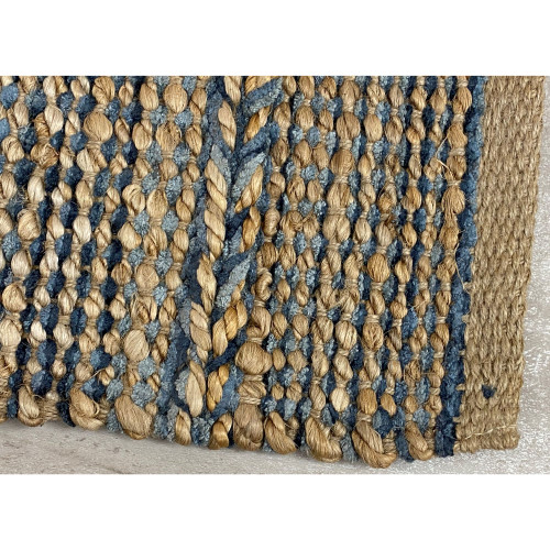 5' x 7' Tan & Blue Braided Handwoven Rectangular Area Throw Rug ...