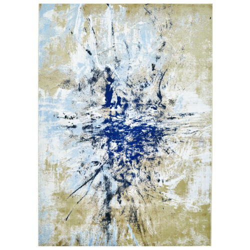 5' x 7' Gold & Blue Abstract Splatter Rectangular Area Throw Rug ...
