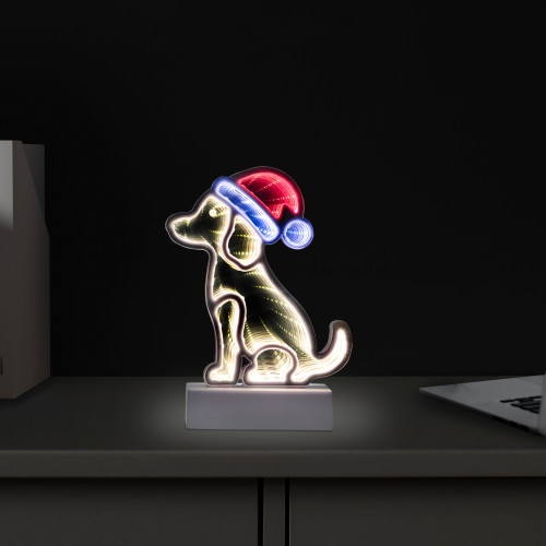 LED 3D Christmas Dog with Santa Hat Infinity Mirror - 8" | Christmas ...