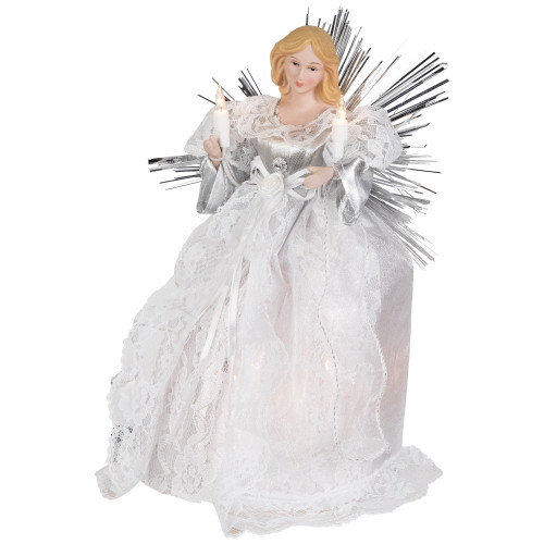 Lighted Angel with Candle Christmas Tree Topper - 10.5” - Silver ...