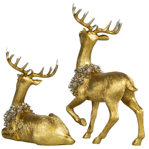 Reindeer with Wreaths Christmas Figurines - Gold - Set of 2 | Christmas ...