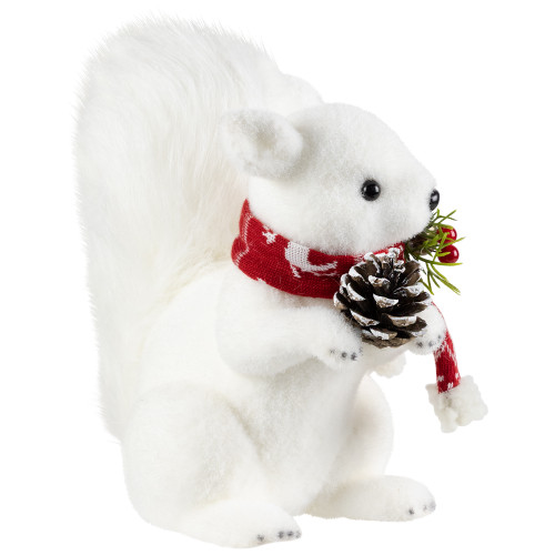 Winter Squirrel with Pinecone & Bell Christmas Figurine - 9" - White ...