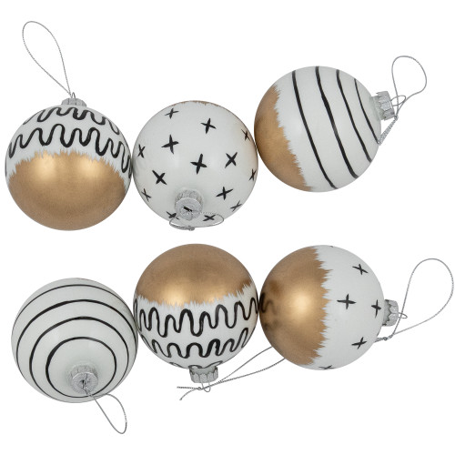 Abstract Glass Ball Christmas Ornaments - 3" (80mm) - White & Black ...
