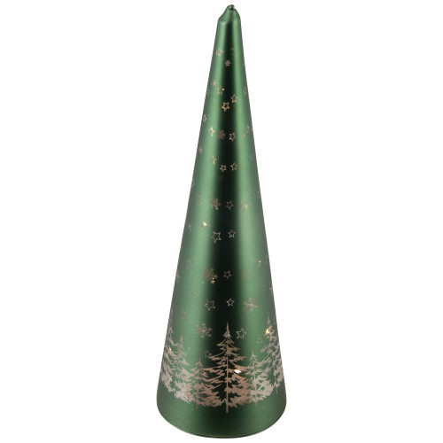 LED Lighted Snowy Forest Glass Christmas Cone Tree Decoration - 11.5 ...