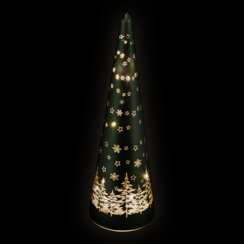 LED Lighted Snowy Forest Glass Christmas Cone Tree Decoration - 11.5 ...