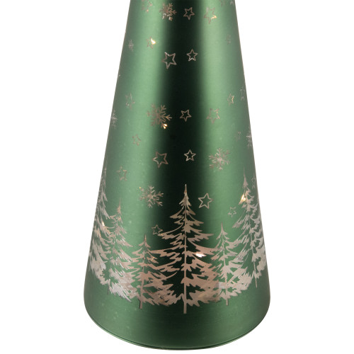 LED Lighted Snowy Forest Glass Christmas Cone Tree Decoration - 11.5 ...