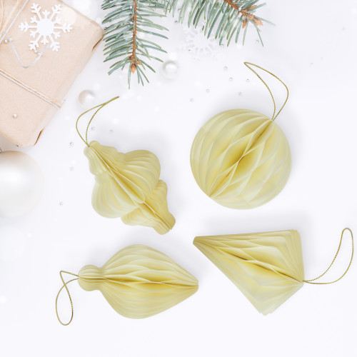 Foldable Paper Honeycomb Christmas Finial Ornaments - 4" - Cream - Set ...