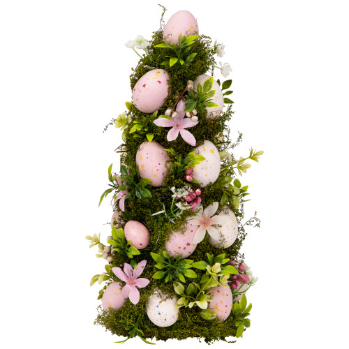 Floral & Foliage Easter Egg Tree - 14" - Pink & White | Christmas Central