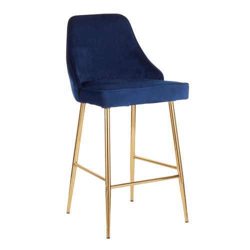 Set of 2 Velvet Blue & Gold Upholstered Counter Stool, 36.50 ...