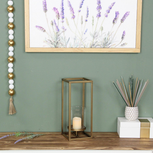Small Square Framed Candle Lantern with Glass Insert - 13" - Gold ...