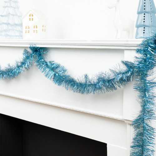 Shiny Two-Tone Tinsel Christmas Garland - 18' X 2" - Light Blue ...